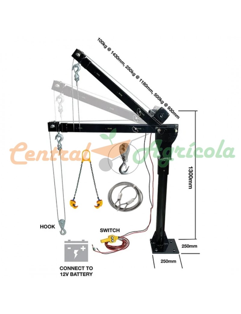 Tecle Grúa Pluma 12v Portátil Capacidad 500 Kg levante con winche y ...