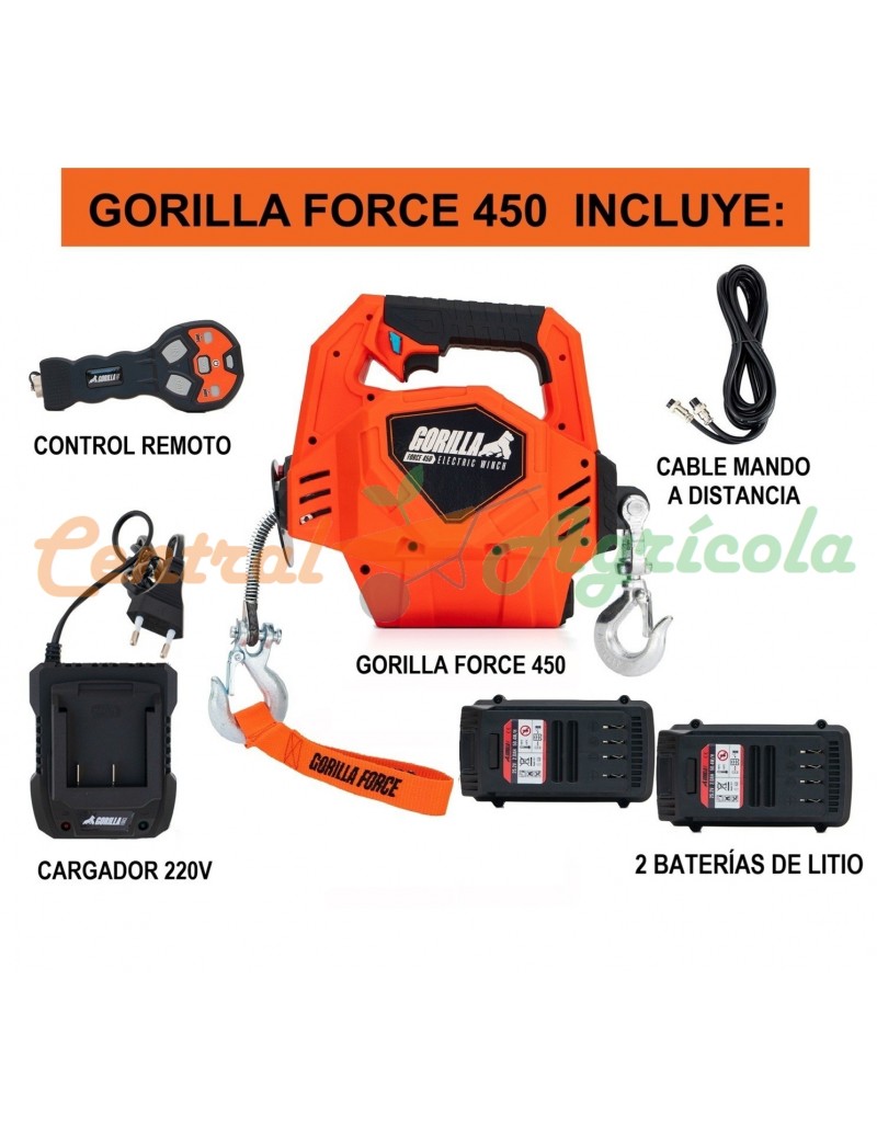 Gorilla Force 450 Winche cabrestante eléctrico portátil capacidad 450 kg piola sintética 2 ...