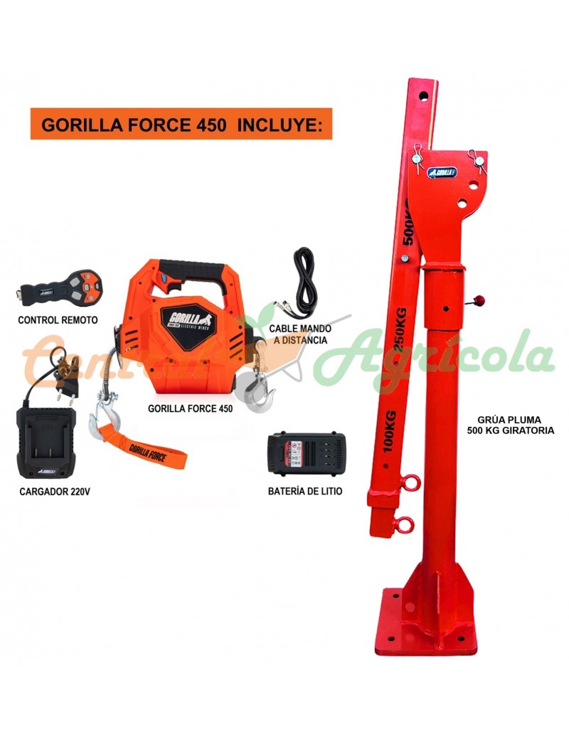 Tecle Grúa Pluma Gorilla Force 500kg Winche Piola Sintética 12 mts.