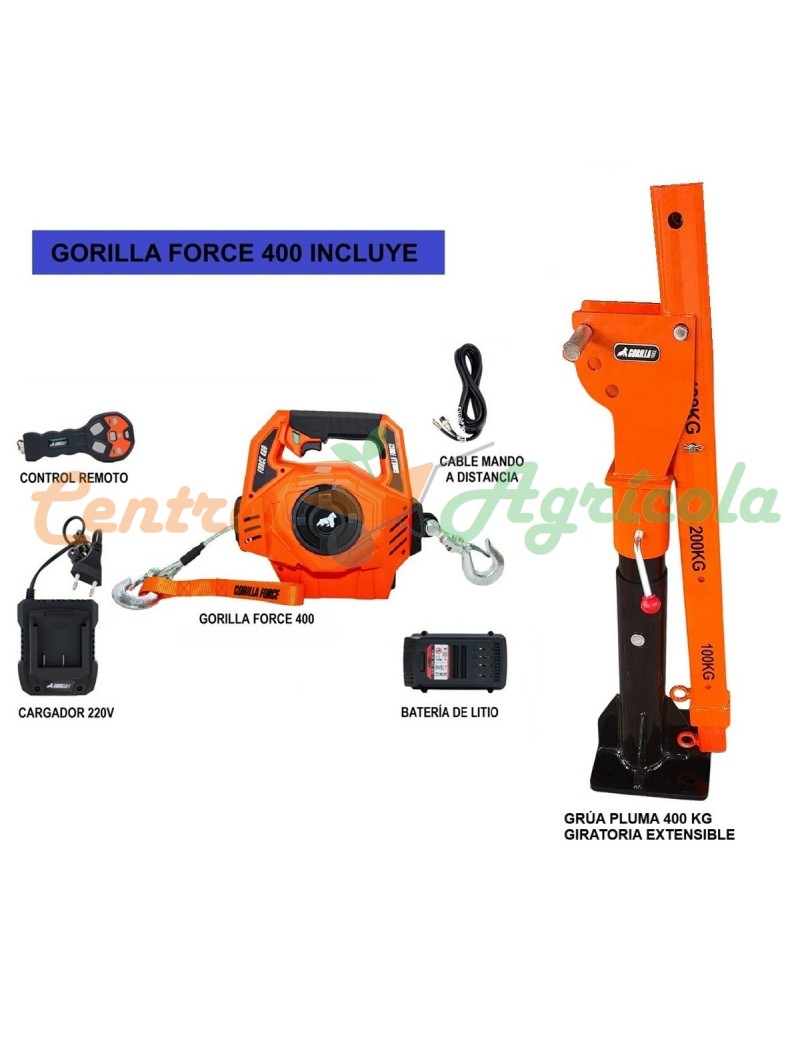 Tecle Grúa Pluma Pick Up Extensible Gorilla Force 400kg Piola Acero